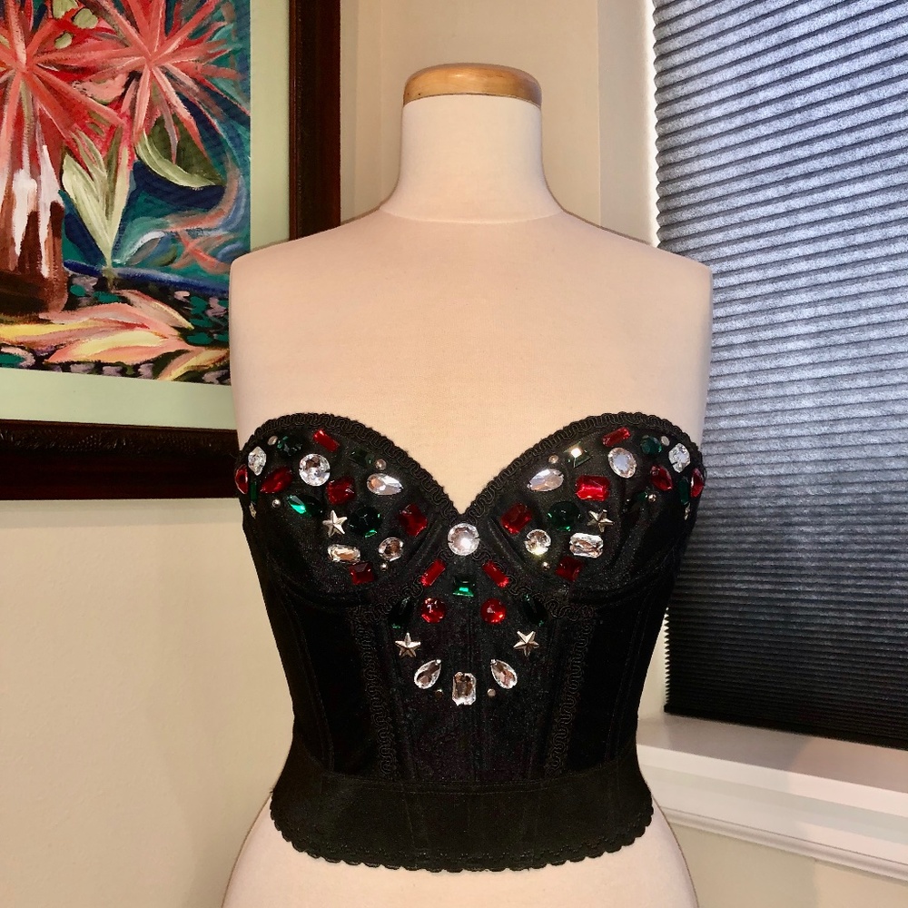 Jeweled Black Bustier/ Longline Bra / Corset - Boosti… - Gem